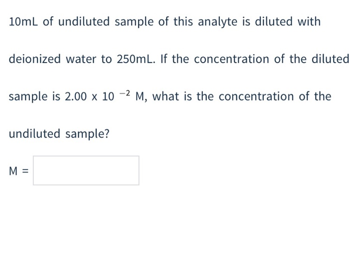 Solved 10mL of undiluted sample of this analyte is diluted | Chegg.com