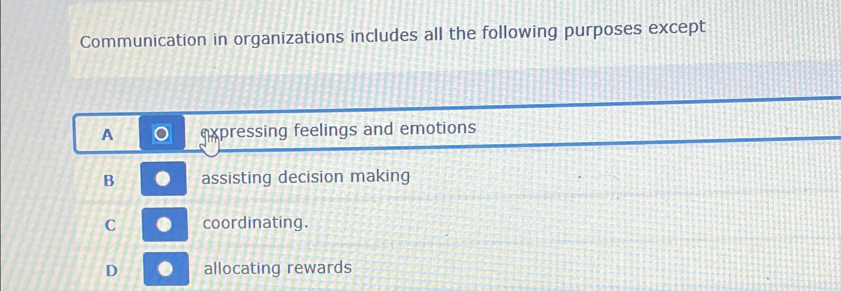 Solved Communication in organizations includes all the | Chegg.com
