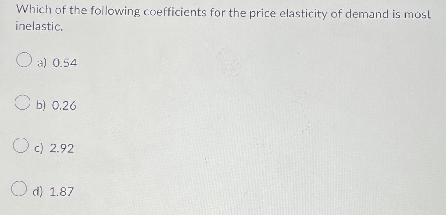 Solved Which of the following coefficients for the price | Chegg.com
