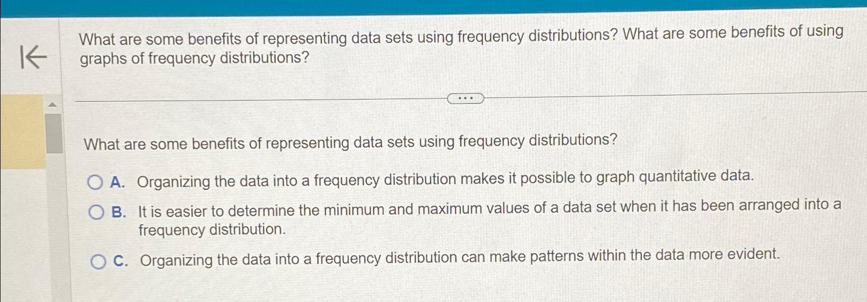 Solved What are some benefits of representing data sets | Chegg.com