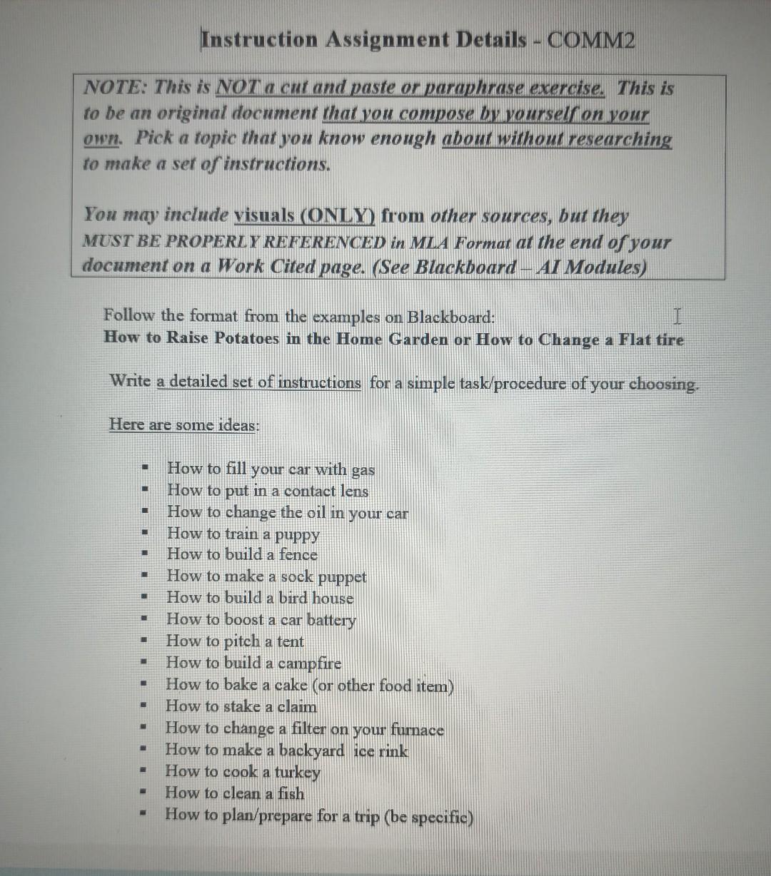 Instruction Assignment Details - COMM2 NOTE: This is | Chegg.com