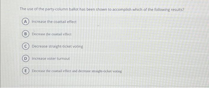 The use of the party-column ballot has been shown to | Chegg.com