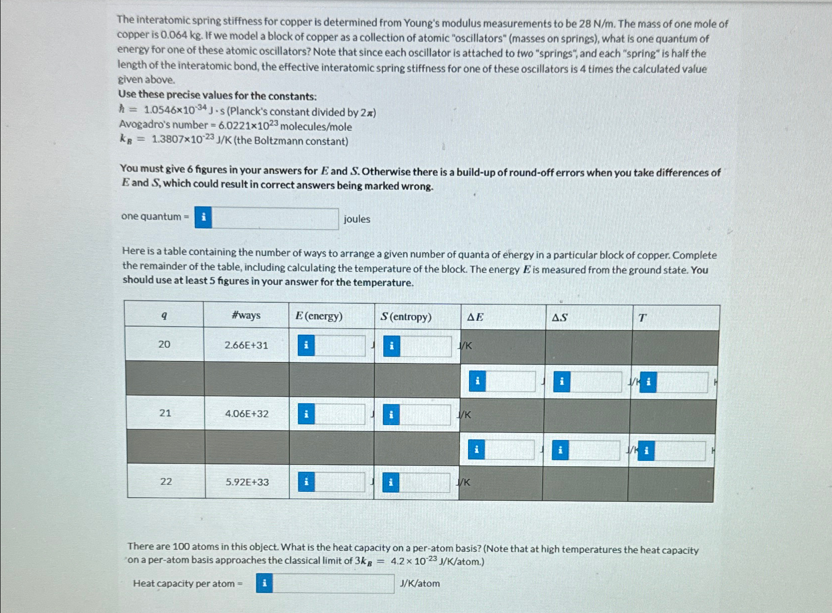 Solved The interatomic spring stiffness for copper is | Chegg.com