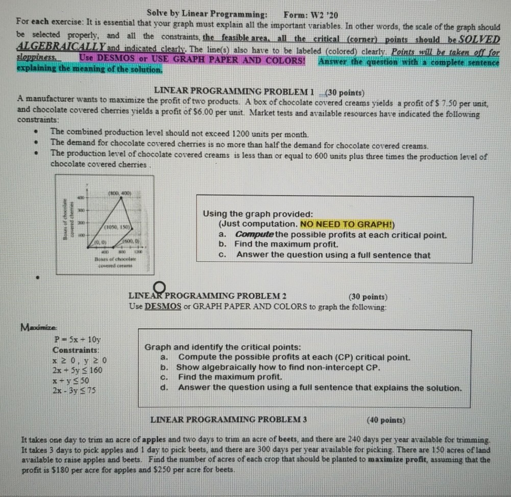 Solved Solve by Linear Programming: Form: W2 20 For each | Chegg.com