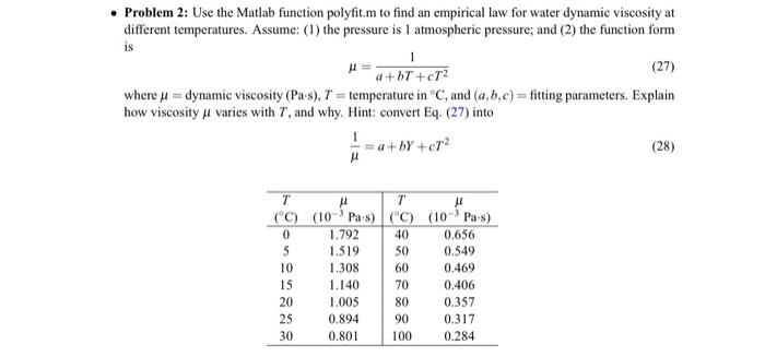 Solved - Problem 2: Use the Matlab function polyfit.m to | Chegg.com