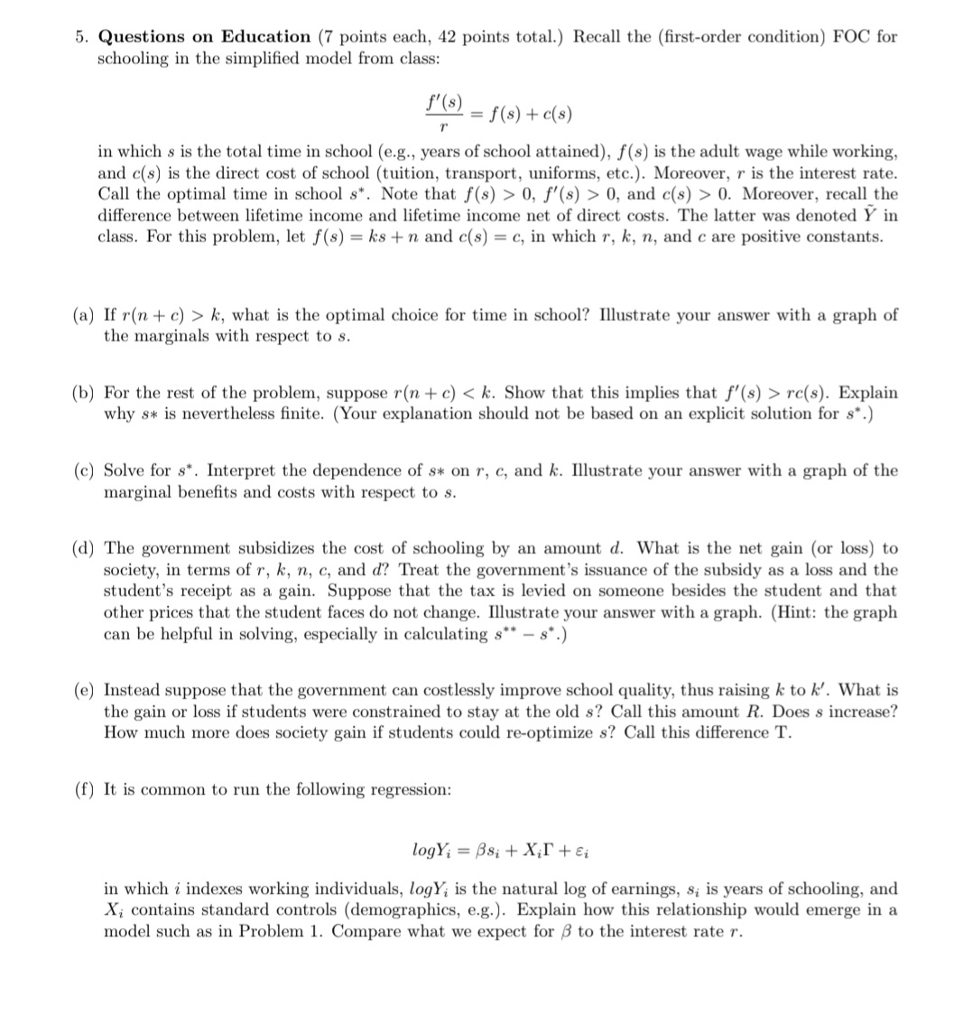 Solved Questions on Education (7 ﻿points each, 42 ﻿points | Chegg.com