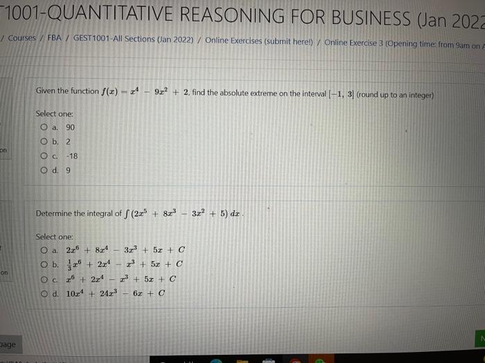 Solved 1001-QUANTITATIVE REASONING FOR BUSINESS (Jan 2022 | Chegg.com