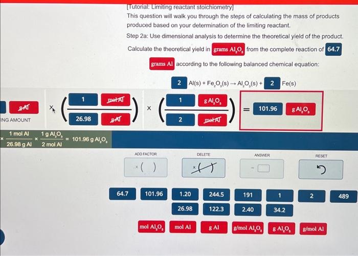 Solved [Tutorial: Limiting reactant stoichiometry] This | Chegg.com