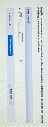 Solved Simplify the square roots so that the smallest | Chegg.com