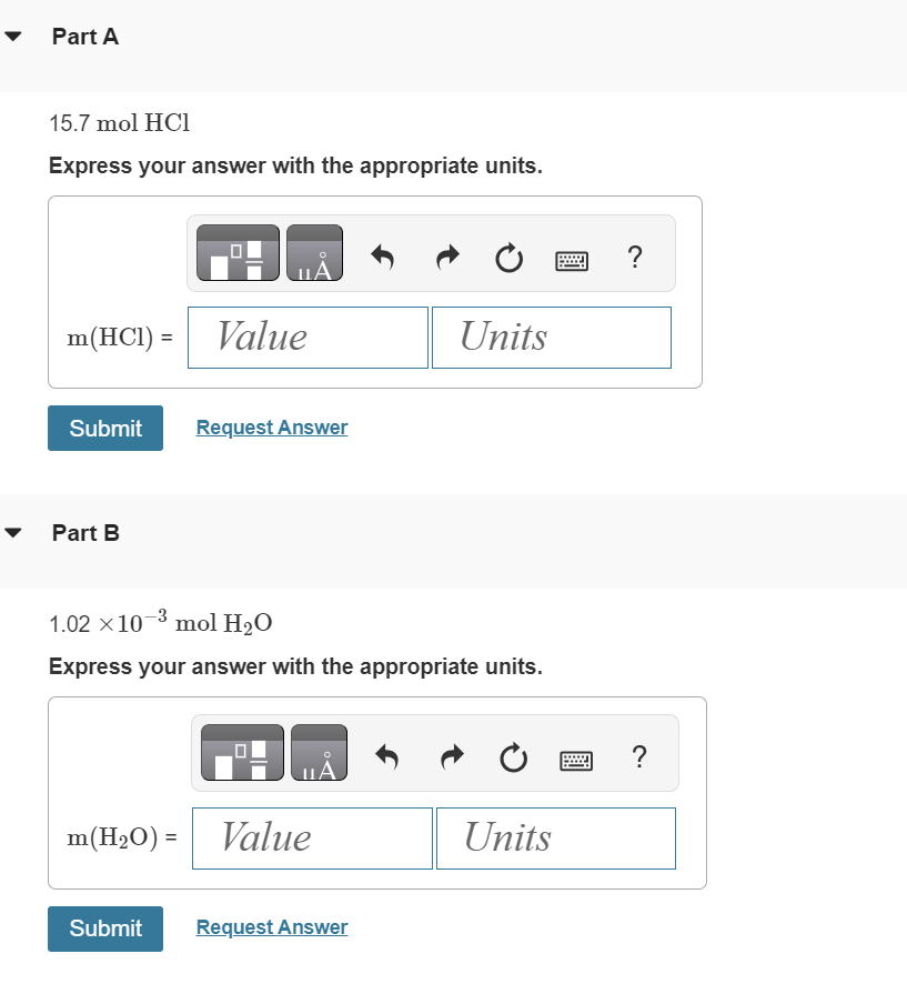Solved Part A15.7molHClExpress your answer with the | Chegg.com