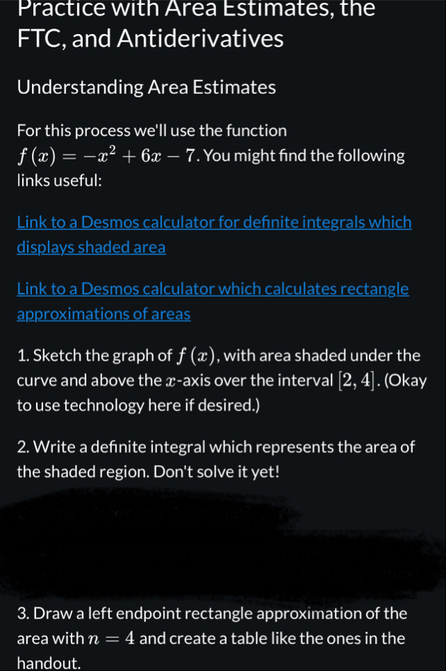 Solved Practice with Area Estimates, the FTC, ﻿and | Chegg.com