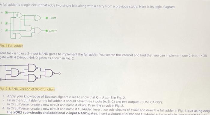 Solved A full adder is a logic circuit that adds two single | Chegg.com