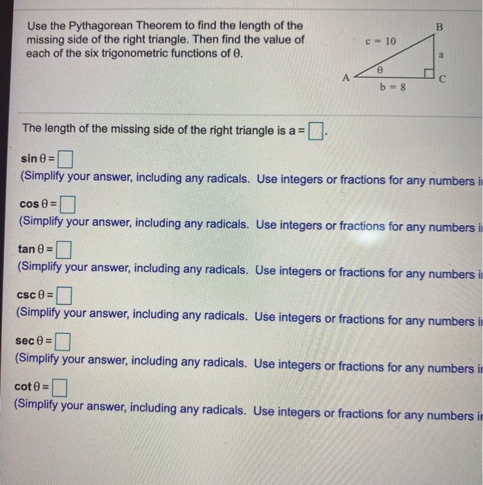 Solved Use the Pythagorean Theorem to find the length of the | Chegg.com