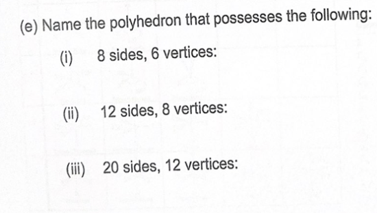 Solved (e) ﻿Name the polyhedron that possesses the | Chegg.com