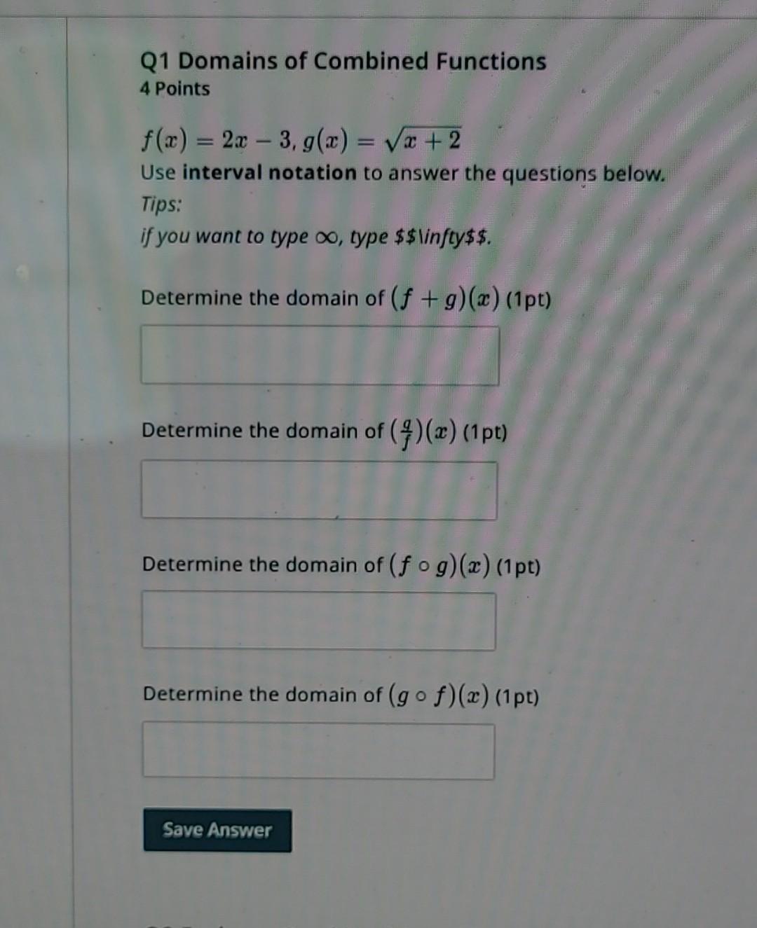 Solved Q1 Domains of Combined Functions 4 Points | Chegg.com