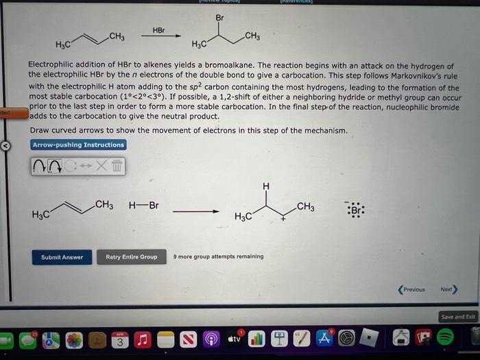 Solved LINII Br HBO CH3 CHE H3C н,с Electrophilic addition | Chegg.com