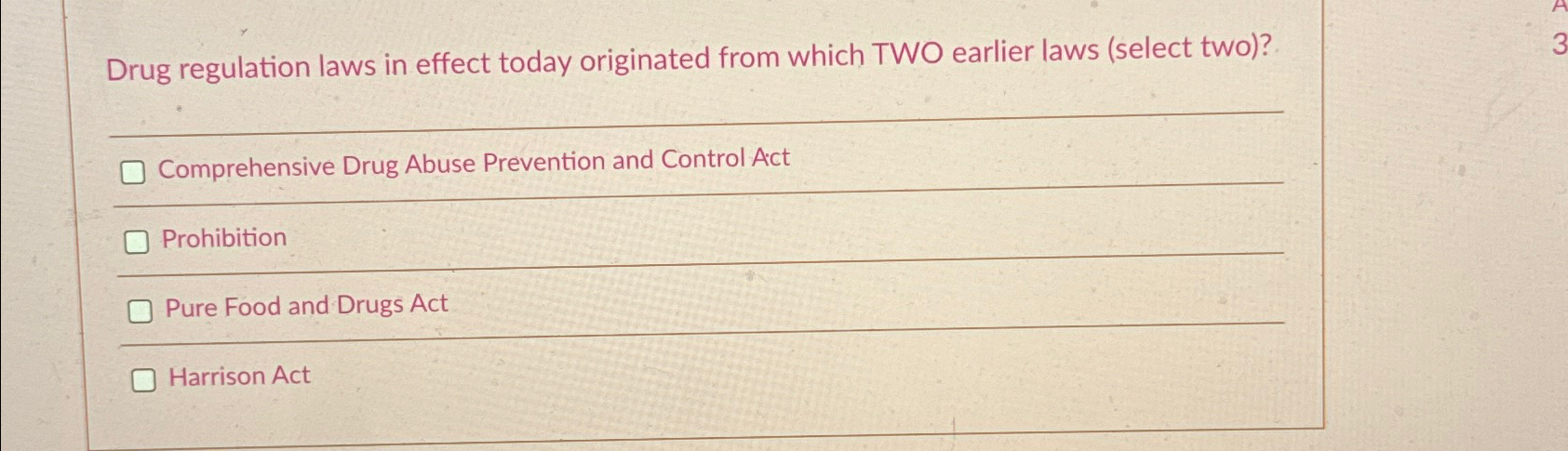 Solved Drug regulation laws in effect today originated from | Chegg.com
