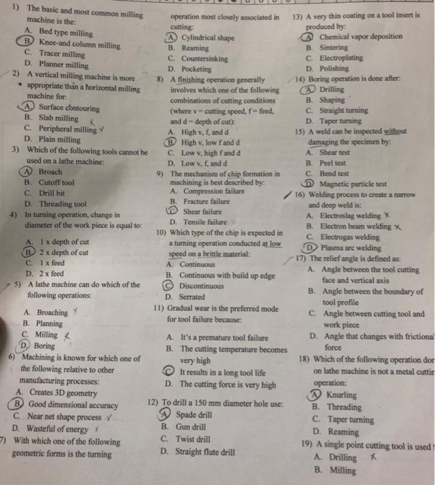 Solved 1) The basic and most common milling machine is the | Chegg.com