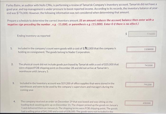 Solved Farley Bains, an auditor with Nolls CPAs, is | Chegg.com
