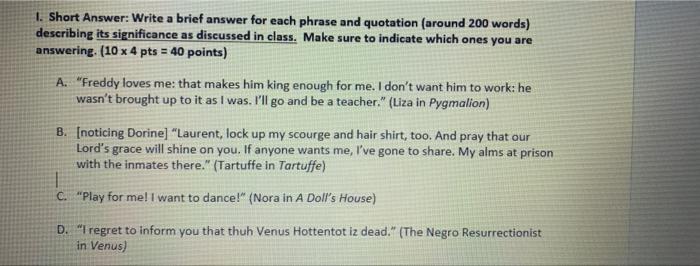 1. Short Answer: Write a brief answer for each phrase | Chegg.com