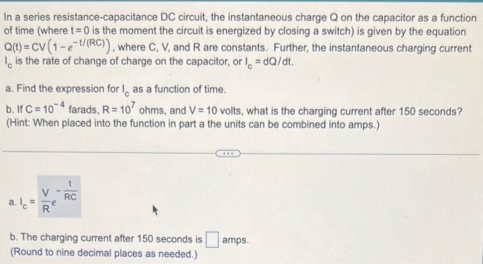 Solved In a series resistance-capacitance DC circuit, the | Chegg.com