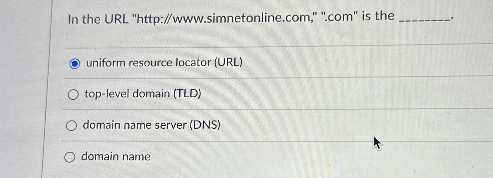 Solved In the URL "http://www.simnetonline.com," ".com" is | Chegg.com