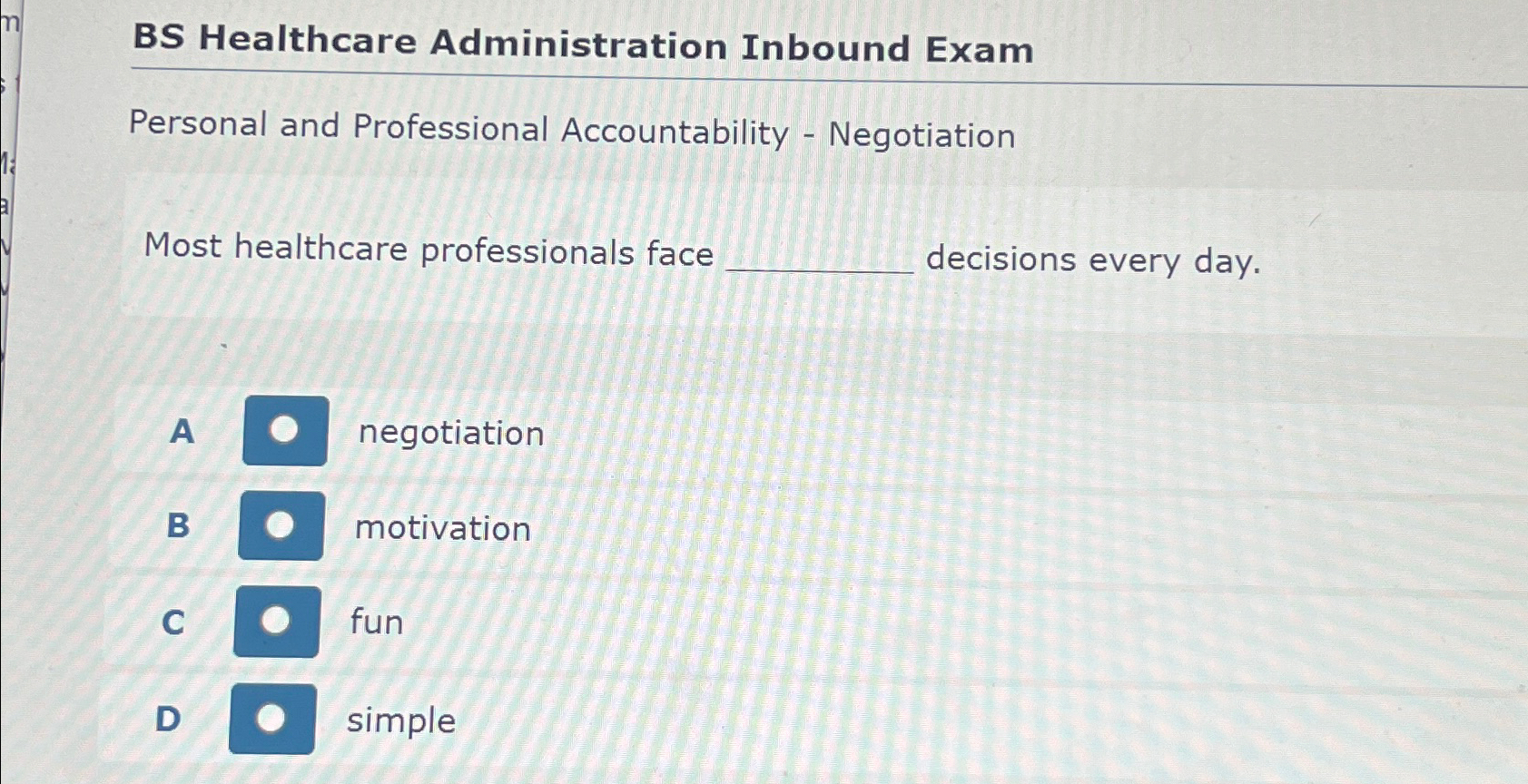 Solved BS Healthcare Administration Inbound ExamPersonal and | Chegg.com