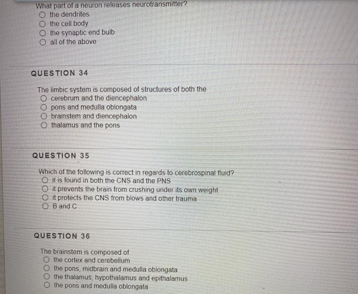 Solved What part of a neuron releases neurotransmitter? O | Chegg.com
