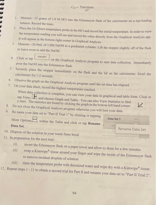 Solved Calorimeter Set-up Instructions: The calorimeter | Chegg.com