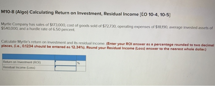 Solved M10-8 (Algo) Calculating Return on Investment, | Chegg.com