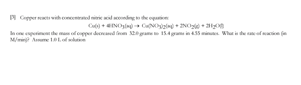 Solved [3] Copper Reacts With Concentrated Nitric Acid