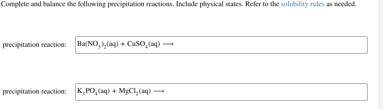 Solved Complete and balance the following precipitation | Chegg.com
