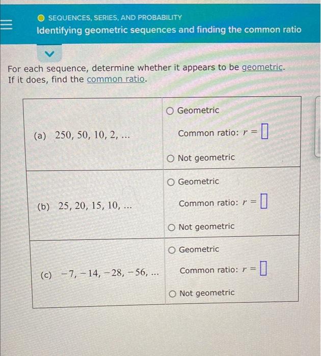 Solved For each sequence, determine whether it appears to be | Chegg.com