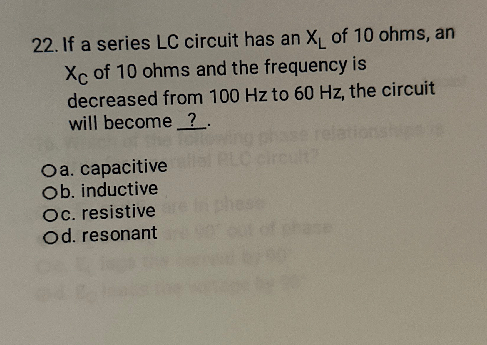 Solved If a series LC ﻿circuit has an xL ﻿of 10 ﻿ohms, an xC | Chegg.com