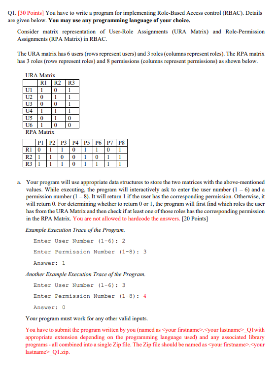 Solved Q1. [30 ﻿Points] ﻿You have to write a program for | Chegg.com