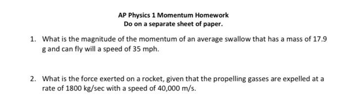 Solved AP Physics 1 Momentum Homework Do on a separate sheet | Chegg.com