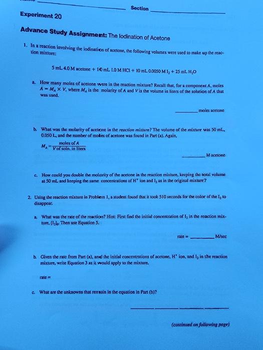 Solved Experiment 20 Advance Study Assignment: The | Chegg.com
