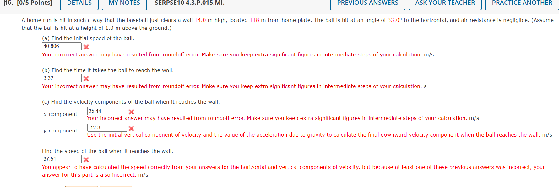 Solved that the ball is hit at a height of 1.0m ﻿above the | Chegg.com