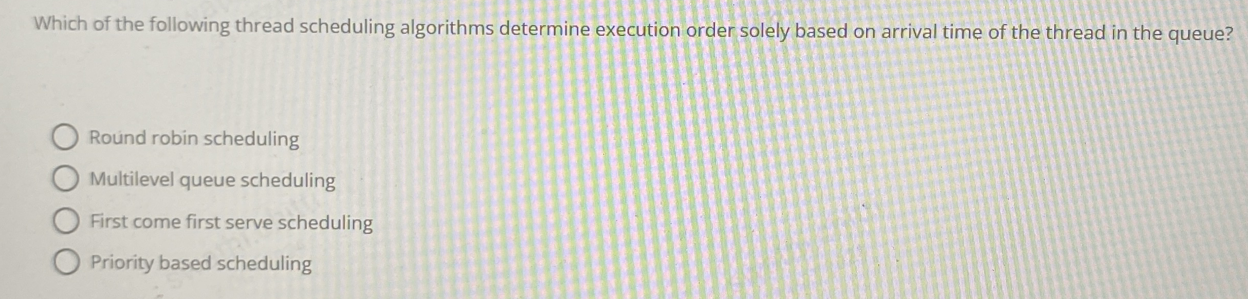 Solved Which of the following thread scheduling algorithms | Chegg.com