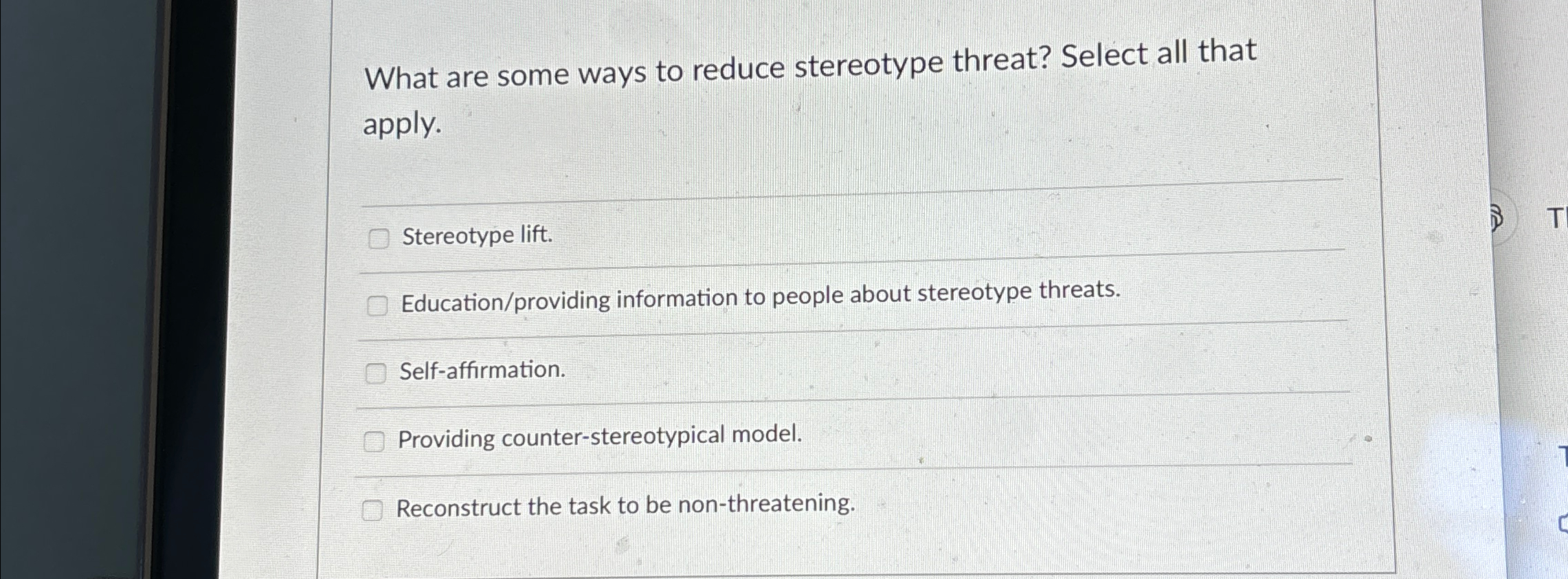 Solved What are some ways to reduce stereotype threat? | Chegg.com