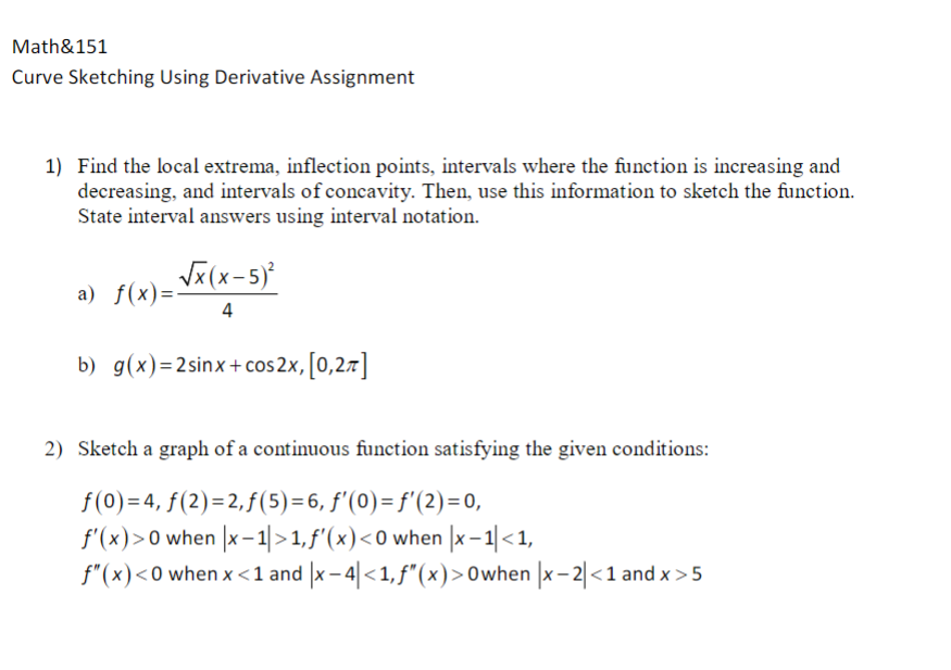 Solved Math&151Curve Sketching Using Derivative | Chegg.com