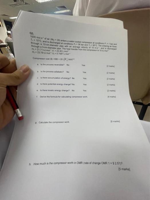Solved Q3. 1000 mol.s¹ of air (Mw = 29) enters a | Chegg.com