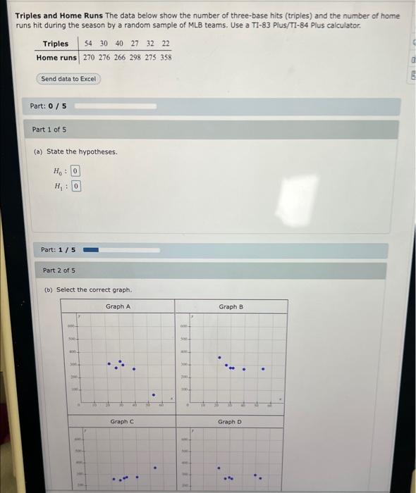 Solved Triples and Home Runs The data below show the number | Chegg.com