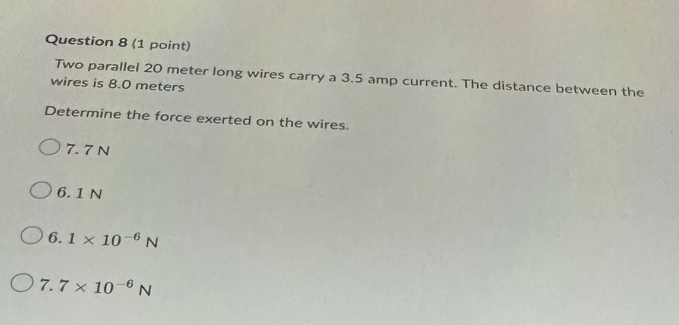 Solved Question 8 (1 ﻿point)Two parallel 20 ﻿meter long | Chegg.com