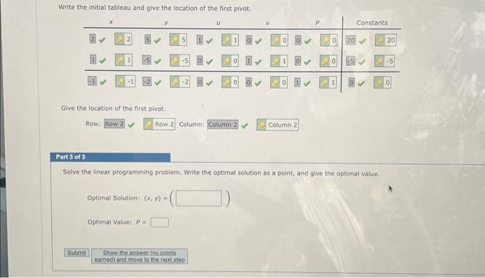 Solved Write the initial tableau and give the location of | Chegg.com
