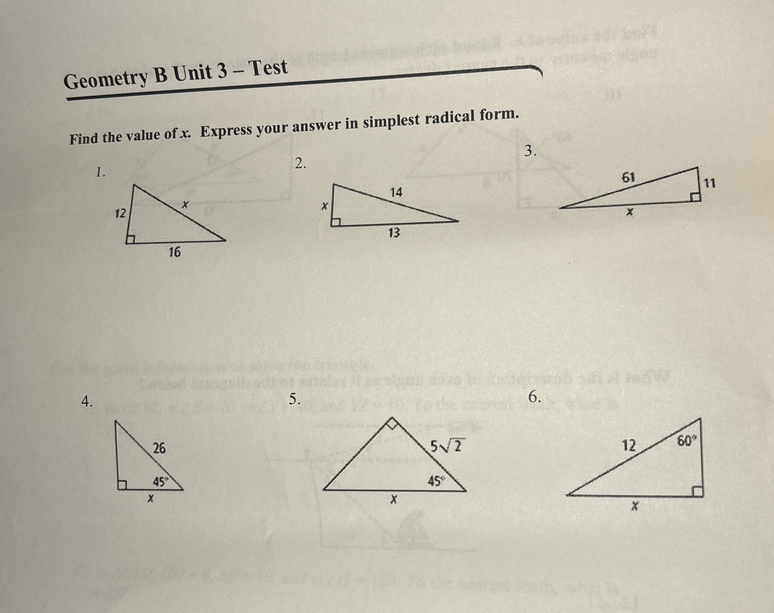 Solved Geometry B Unit 3-TestFind the value of x. ﻿Express | Chegg.com