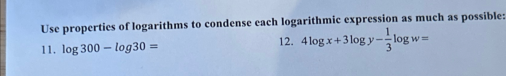 Solved Use properties of logarithms to condense each | Chegg.com