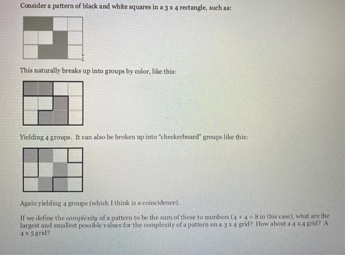 Solved Consider a pattern of black and white squares in a 3 | Chegg.com