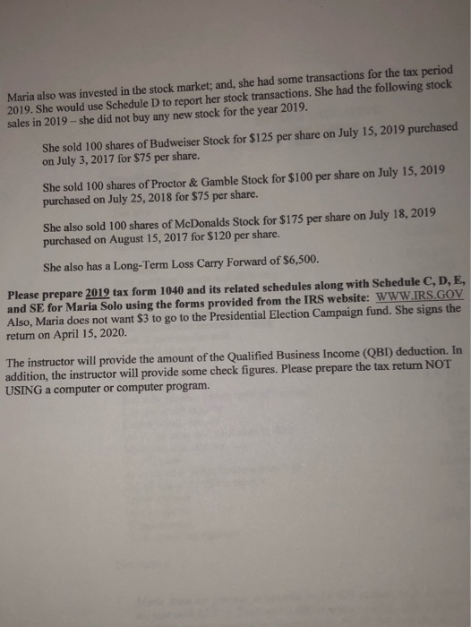 MEC 124 TAX CONSIVE FROM 25. Maria live with Maria | Chegg.com