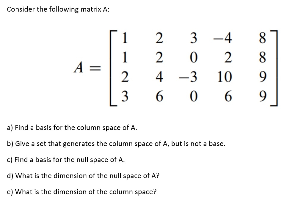 Solved Consider the following matrix | Chegg.com
